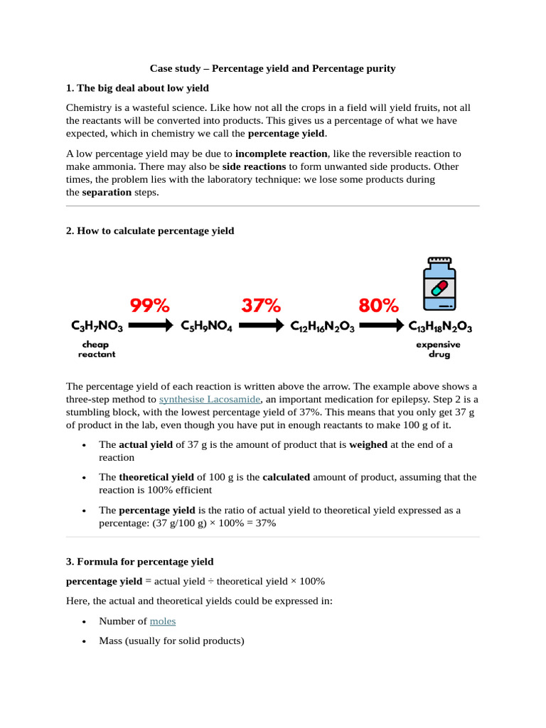 Case Study-Percent Purity and Yield | PDF | Scientific Phenomena ...