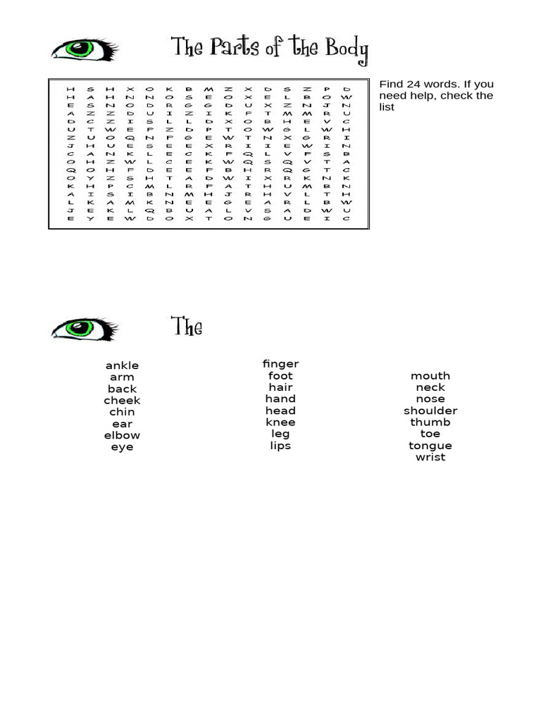 Word List for Body Parts | PDF