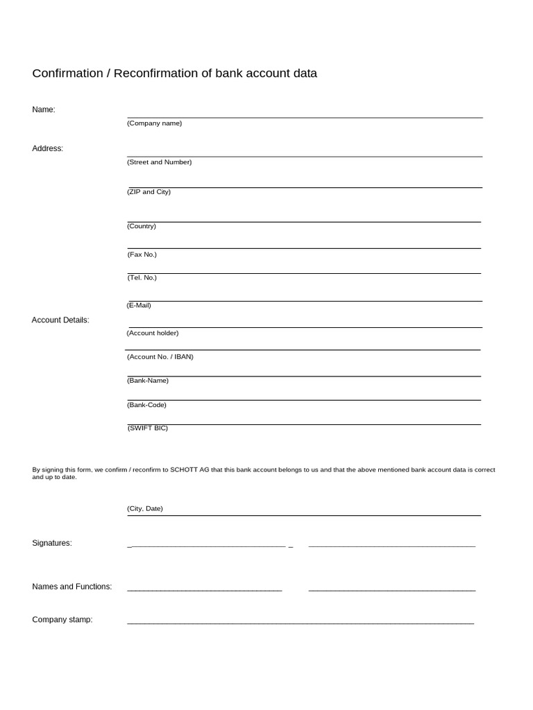 Confirmation of Bank Account Data | PDF