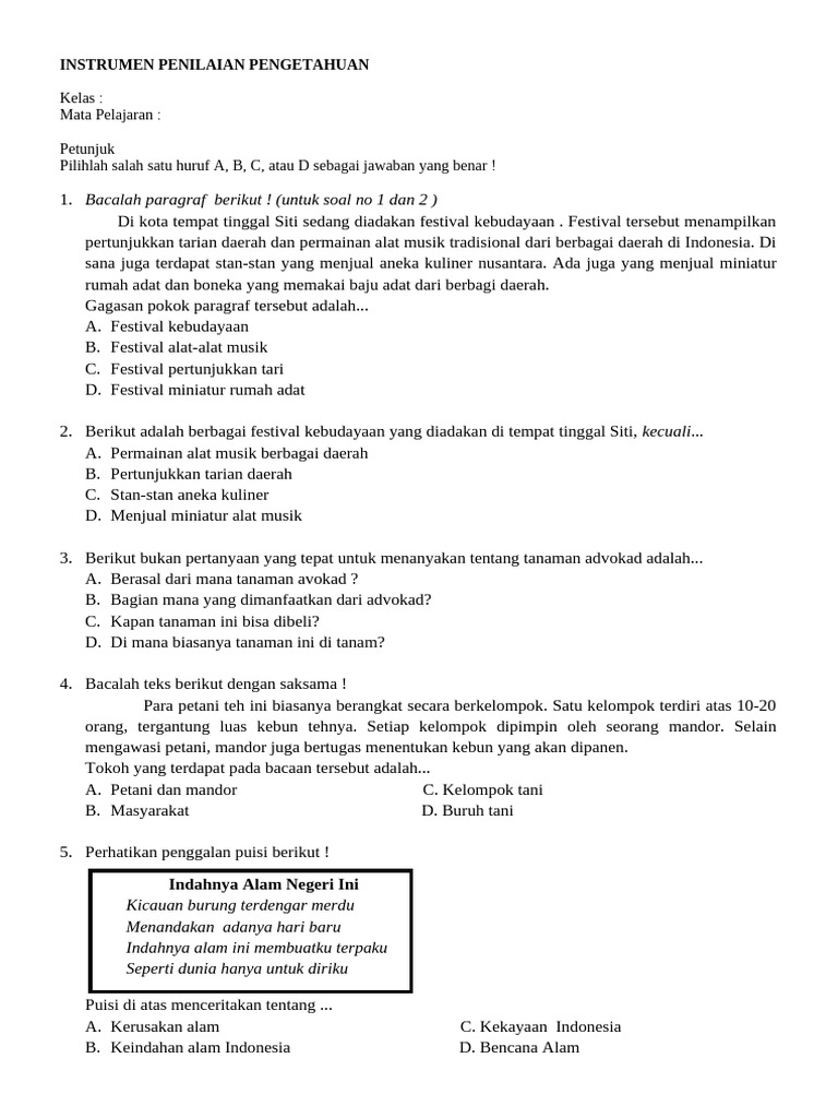 Instrumen penilaian pengetahuan 1 | PDF