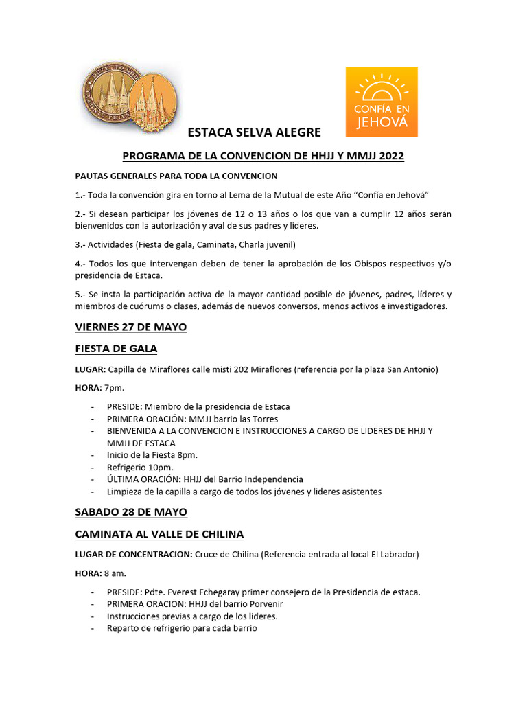 Convención HHJJ y MMJJ 2022 Selva Alegre | PDF