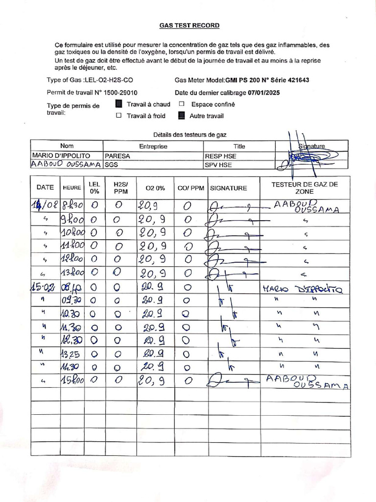 Gaz Test Record Du 15.02.2025 | PDF