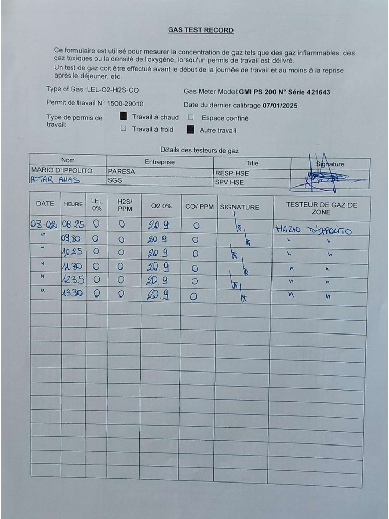 Gaz Test Record Du 03.02.2025 | PDF
