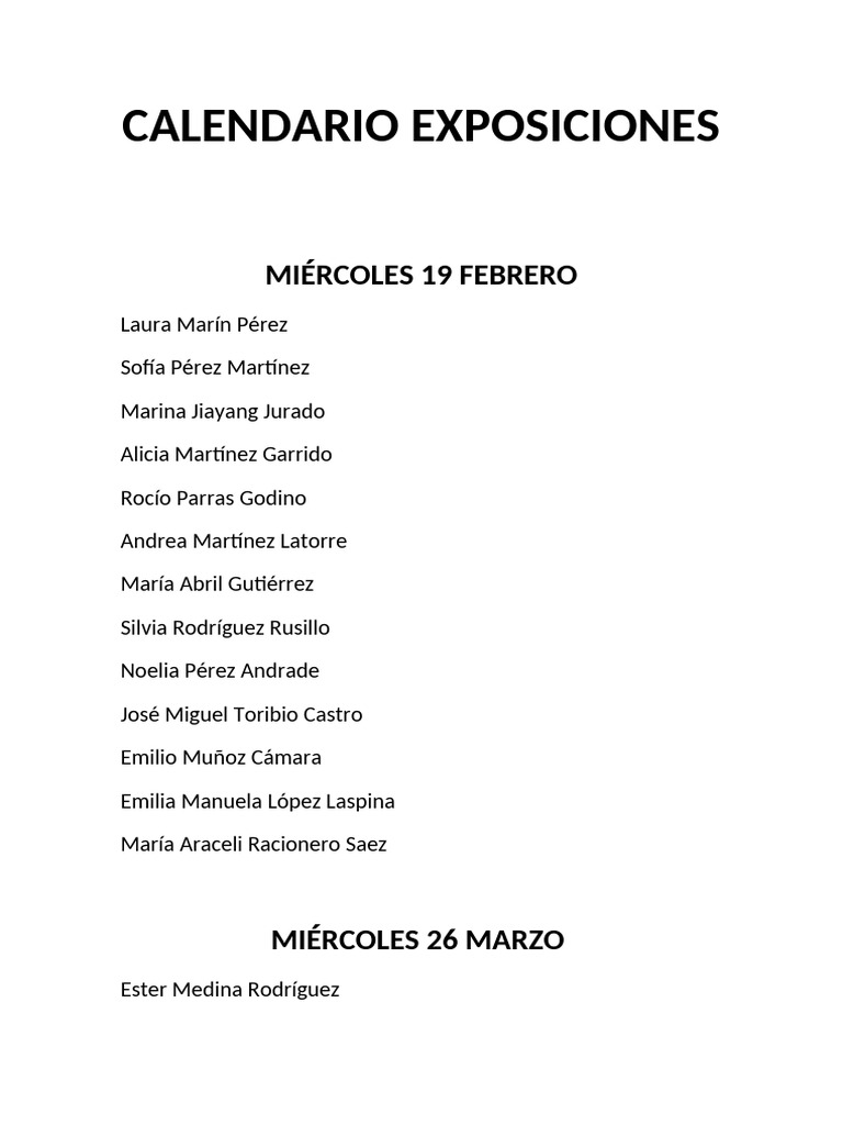 Horario de Exposiciones | PDF