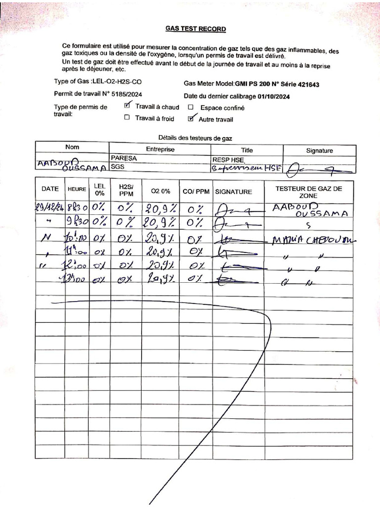 Gaz Test Record Du 29.12.2024 | PDF