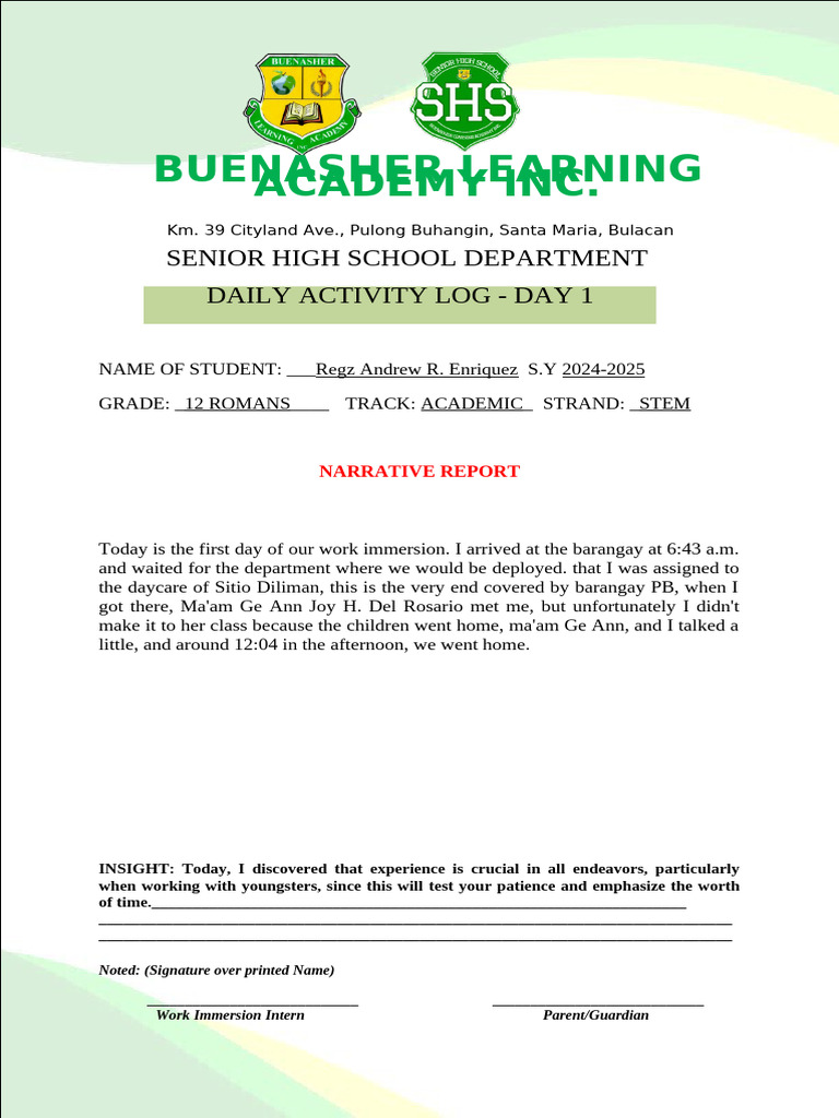 Daily Narrative Report: Day 1 Insights | PDF