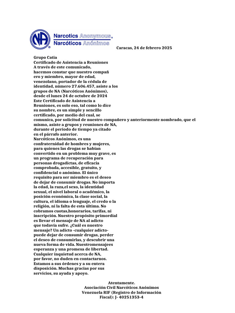 Carta de Asistencia. | PDF