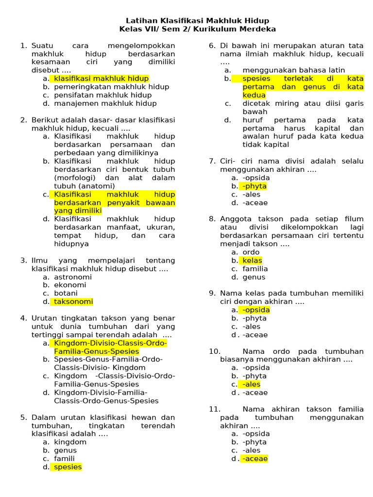 Bab 2 Latihan Soal Klasifikasi MH JWB | PDF