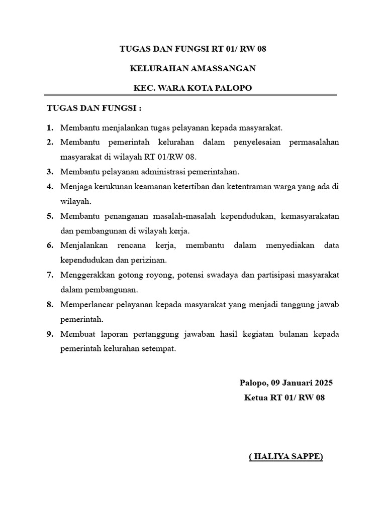 Tugas Dan Fungsi RT 01 | PDF