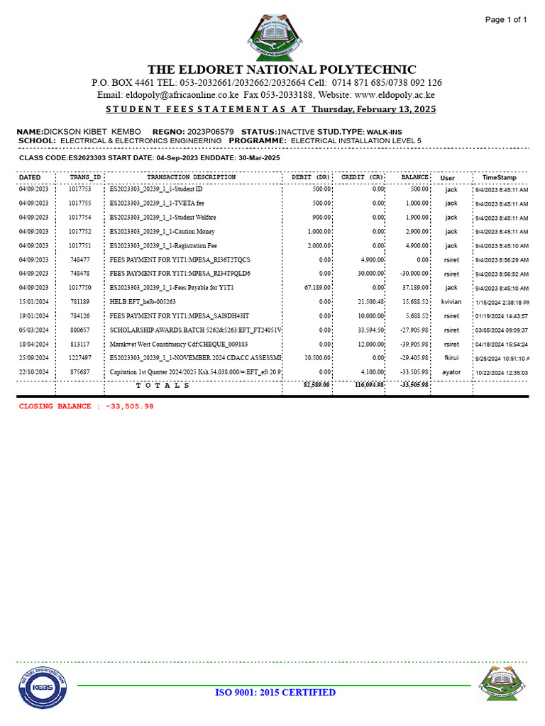 Fees Statement 2023p06579 | PDF | Payments | Services (Economics)
