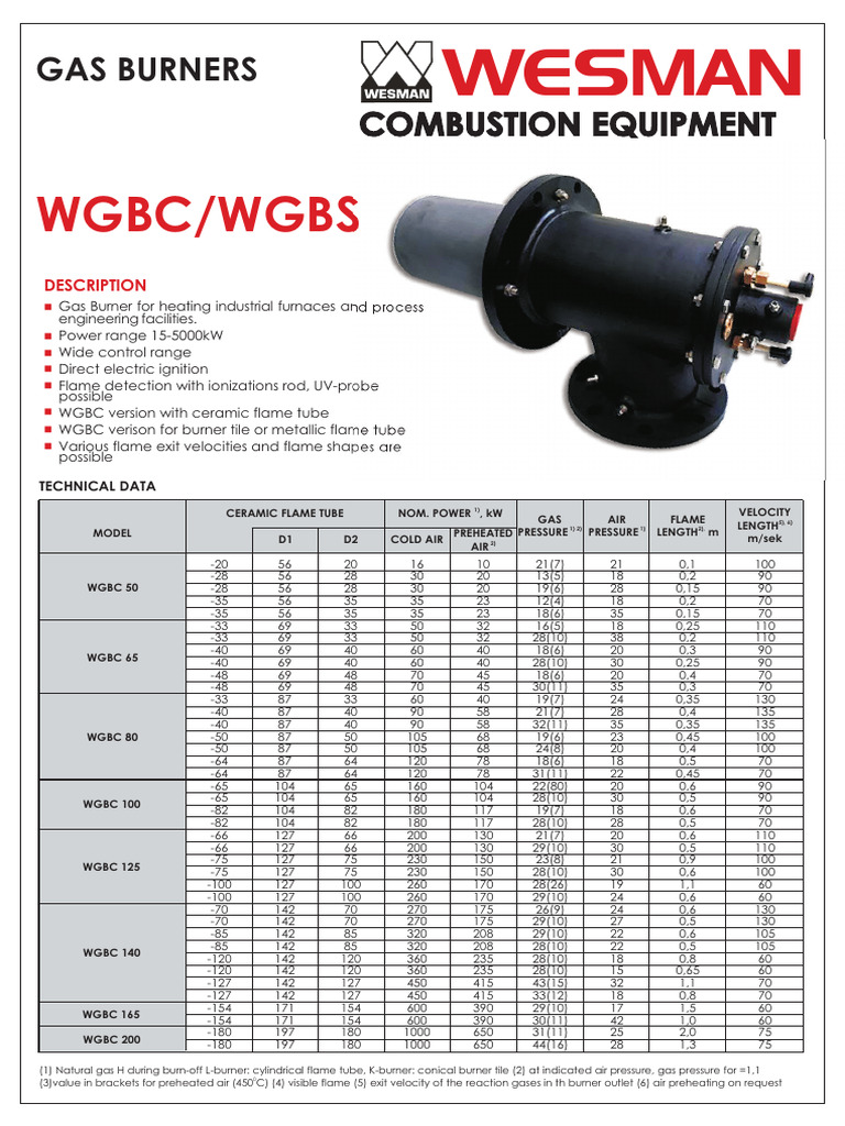 Wesman Industrial Gas Burner Overview | PDF | Combustion | Mechanical ...