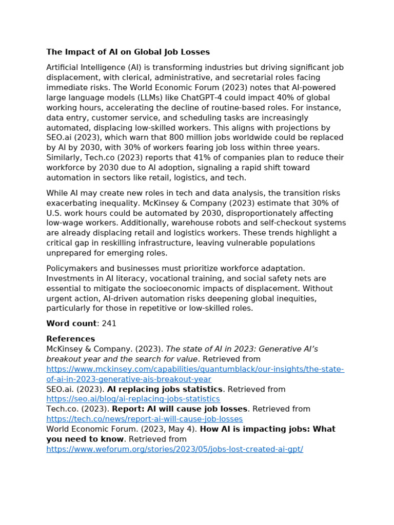 AI's Impact on Global Job Losses | PDF
