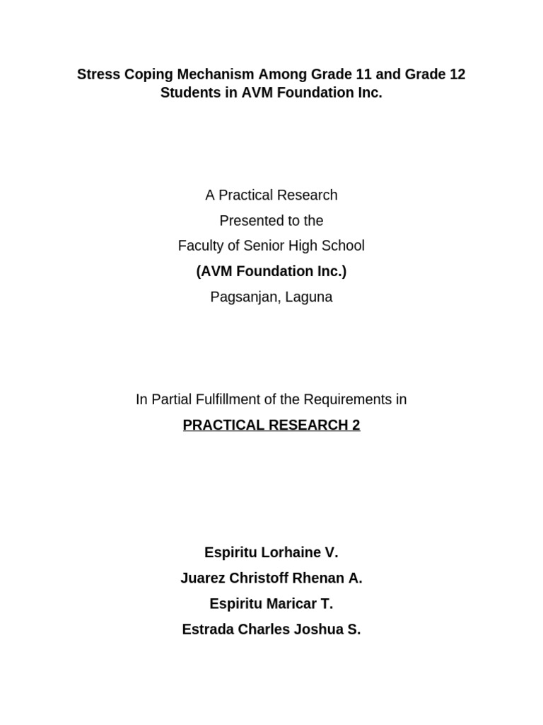 Stress Coping Mechanism Among Grade 11 and Grade 12 Students in AVM ...