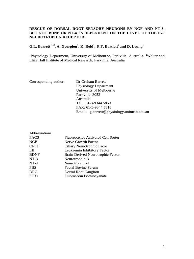 1998 Neuroscience (DRG p75) | PDF | Signal Transduction | Neurophysiology