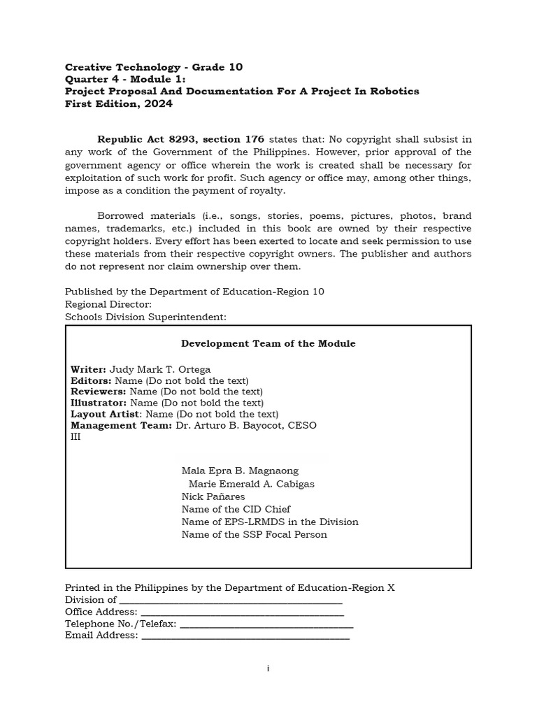 CreaTech - G10 - Q4M1 - PROJECT PROPOSAL AND DOCUMENTATION FOR A PROJECT IN ROBOTICS | PDF ...