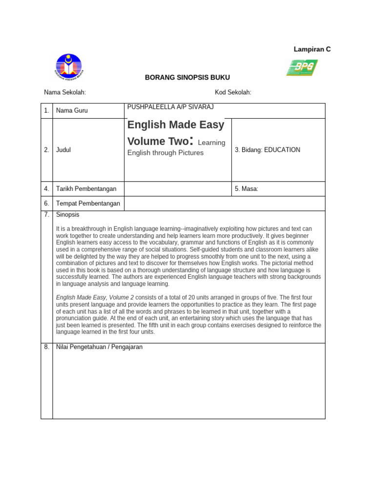 English Made Easy Volume Two Learning English Through Pictures | PDF ...