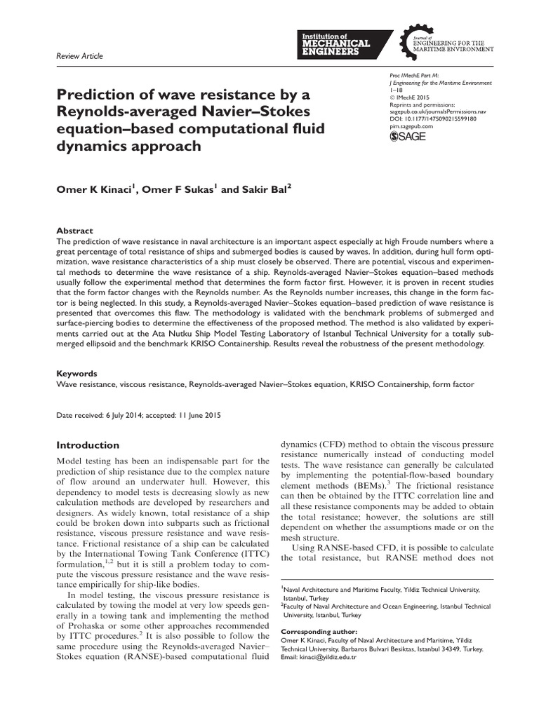 Wave Resistance Prediction Using RANSE CFD | PDF | Reynolds Number | Computational Fluid Dynamics