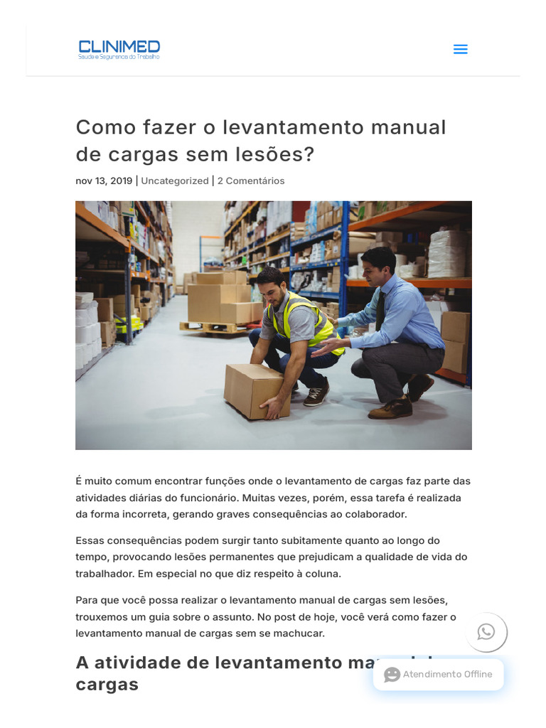 Como Fazer o Levantamento Manual de Cargas Sem Lesões | PDF | Coluna vertebral