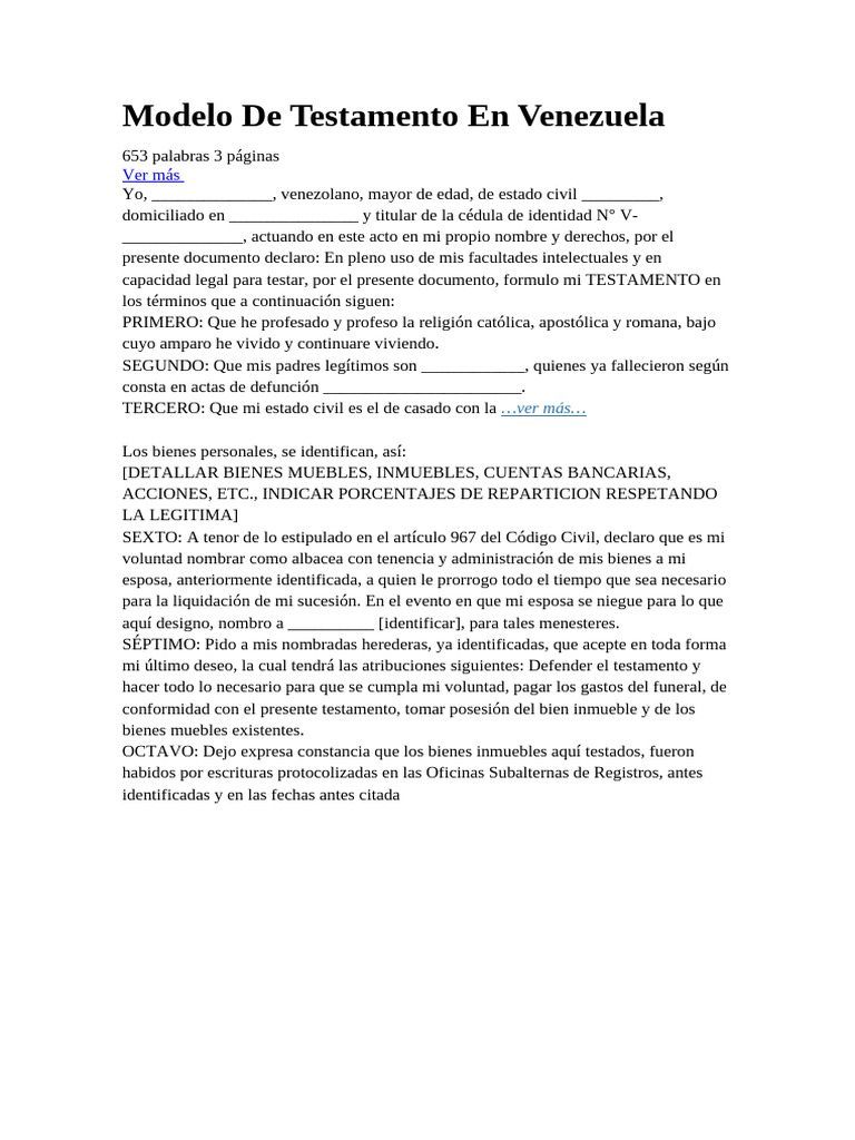 Modelo de Testamento en Venezuela | PDF