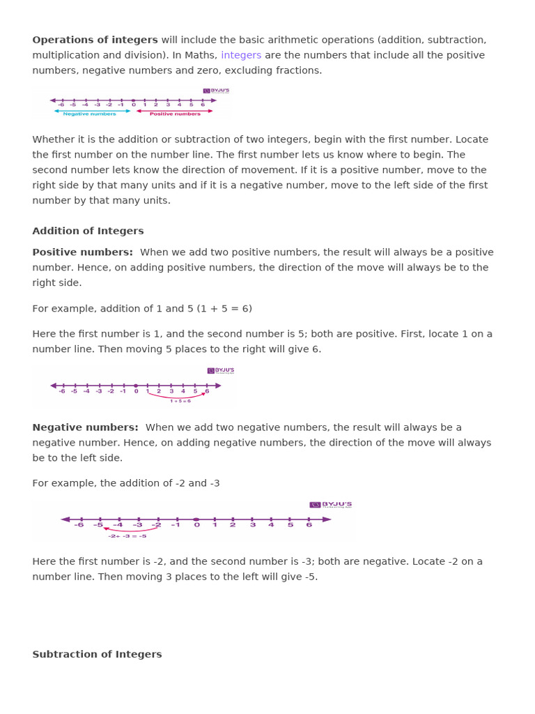 Operations of Integers Will Include the Basic Arit | PDF | Division (Mathematics) | Numbers