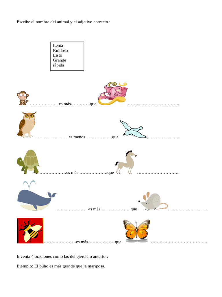 Escribe El Nombre Del Animal y El Adjetivo Correcto | PDF