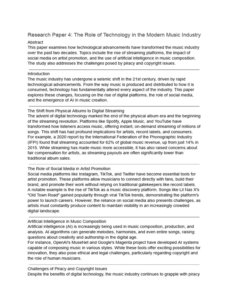 The Role of Technology in The Modern Music Industry | PDF | Music ...