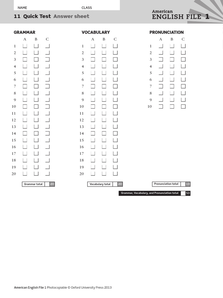 AEF1 File11 QuickTest AnswerSheet | PDF