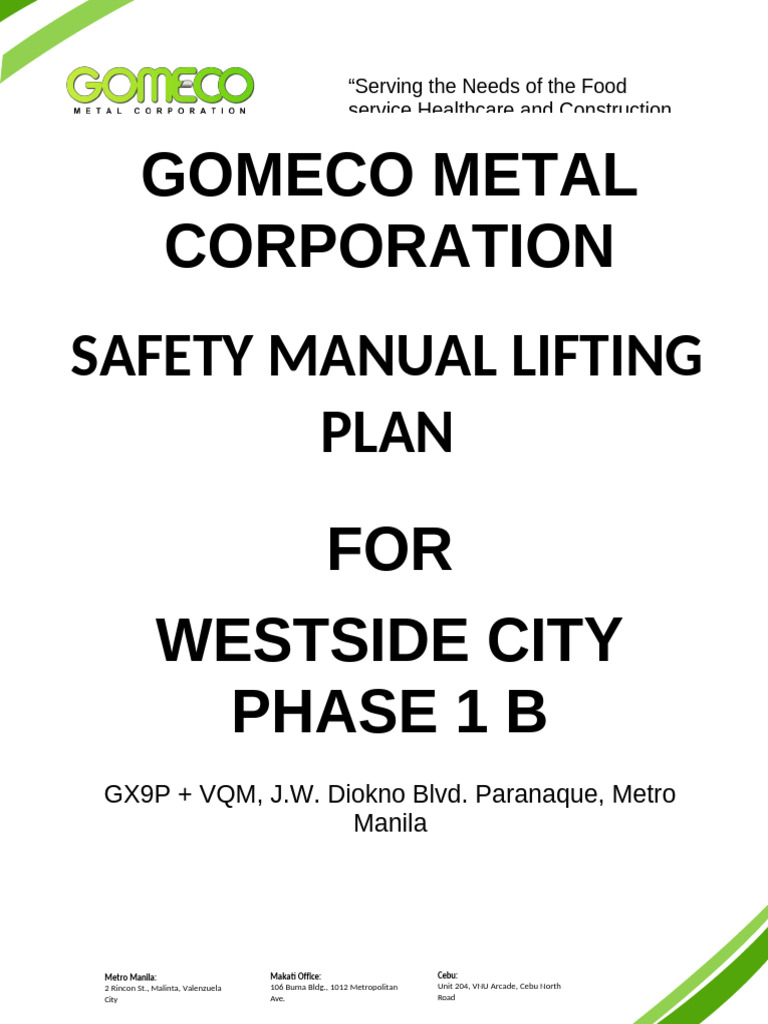 Safety Manual Lifting Plan | PDF