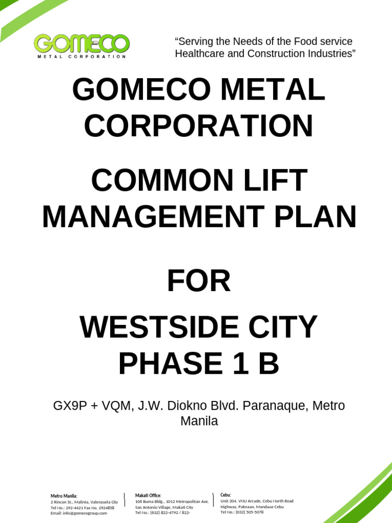 Common Lift Management Plan Overview | PDF | Crane (Machine) | Metro Manila