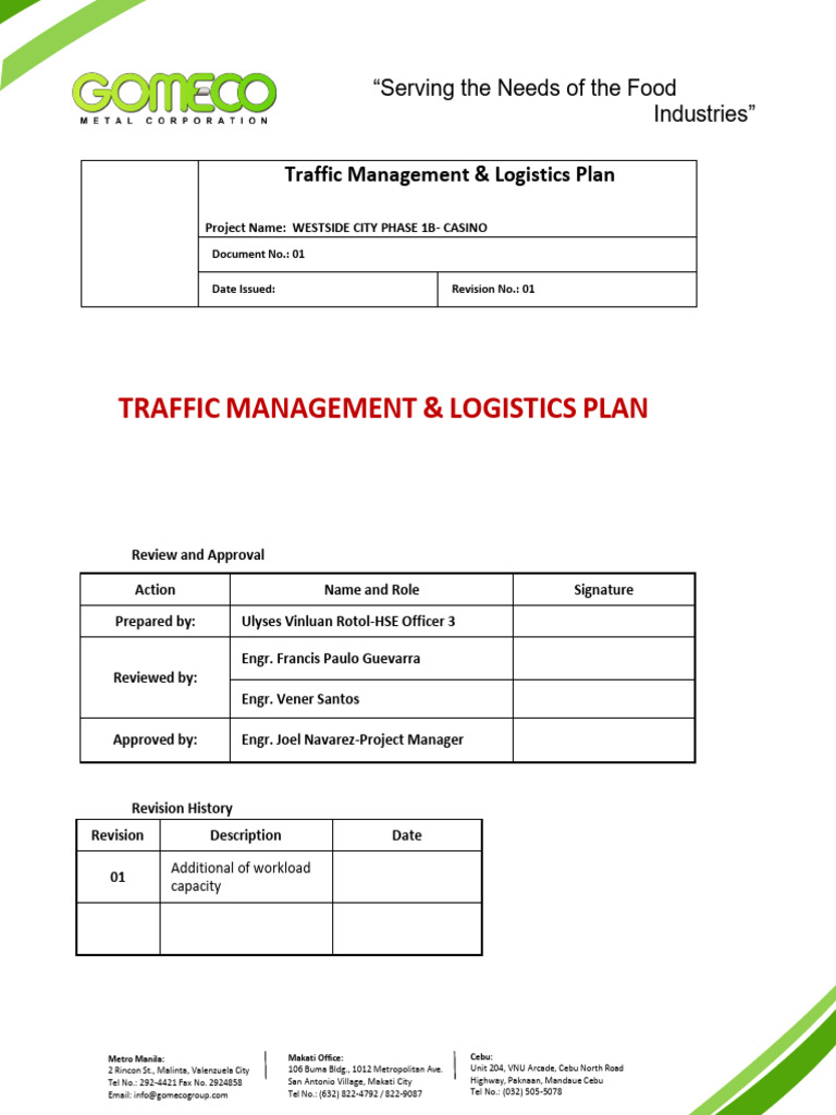 Traffic Management & Logistic Plan | PDF | Traffic | Road