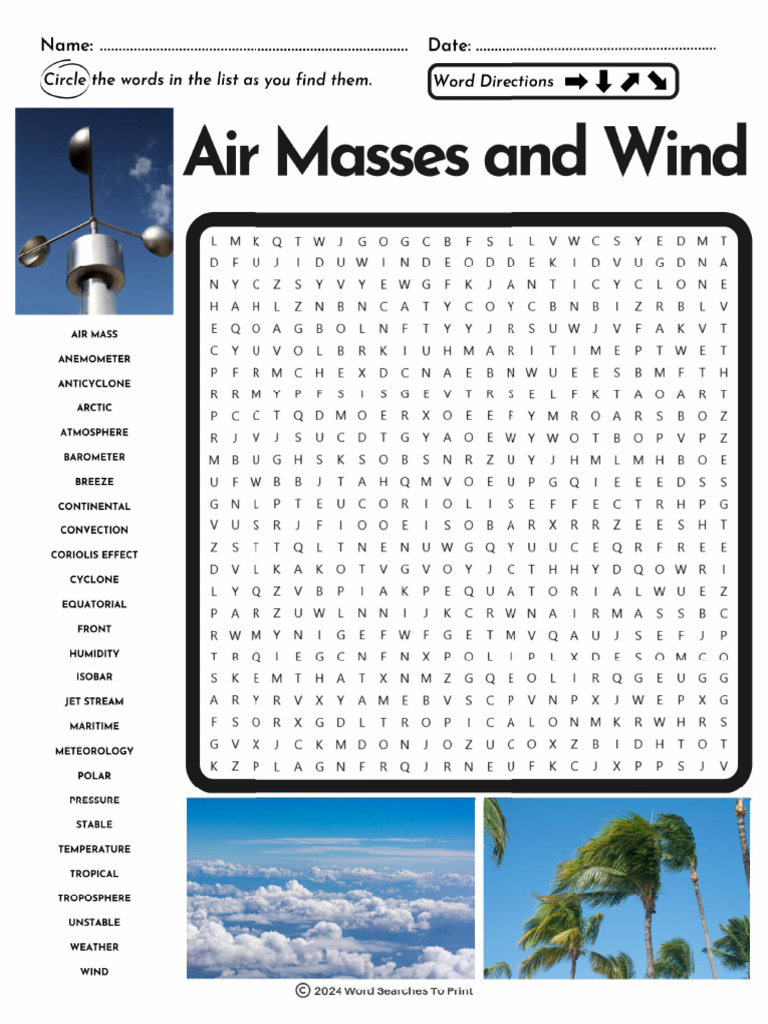 Air Masses and Wind Word Search | PDF