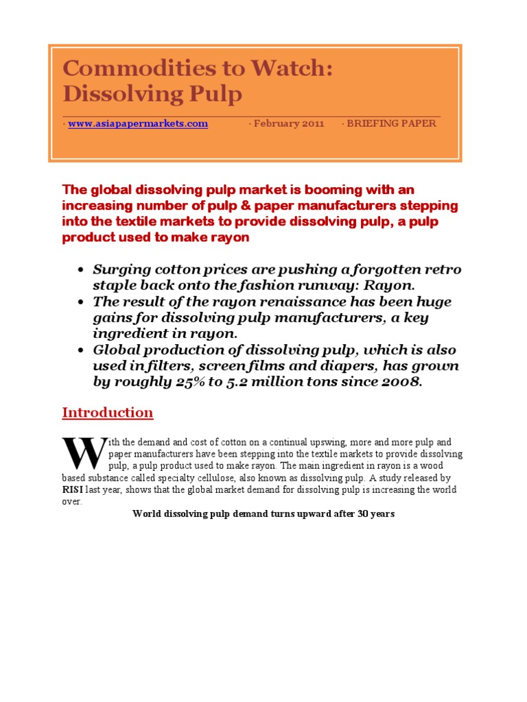 Dissolving Pulp | PDF | Rayon | Pulp (Paper)