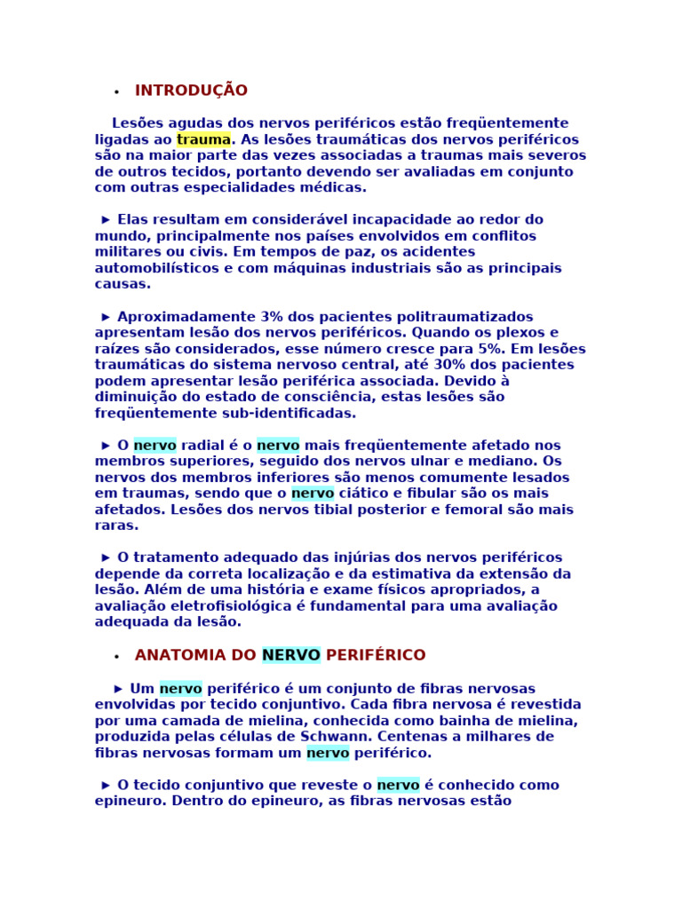 Trauma de Nervo Periférico | PDF | Nervo | Sistema nervoso