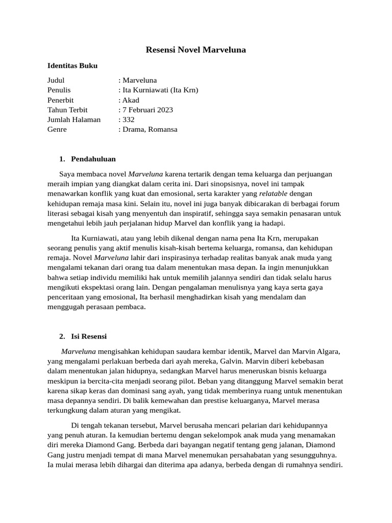 Resensi Novel Marveluna B. Indonesia | PDF