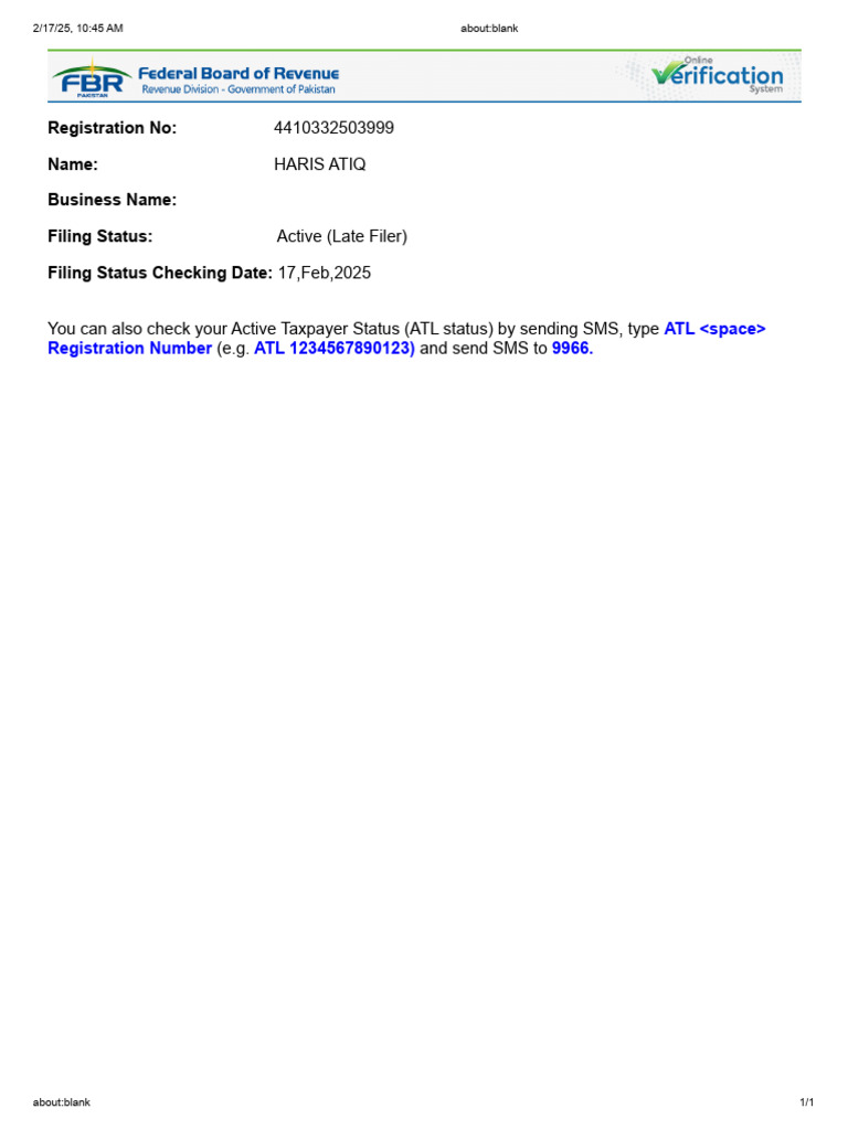 Check Active Filer Status via SMS | PDF