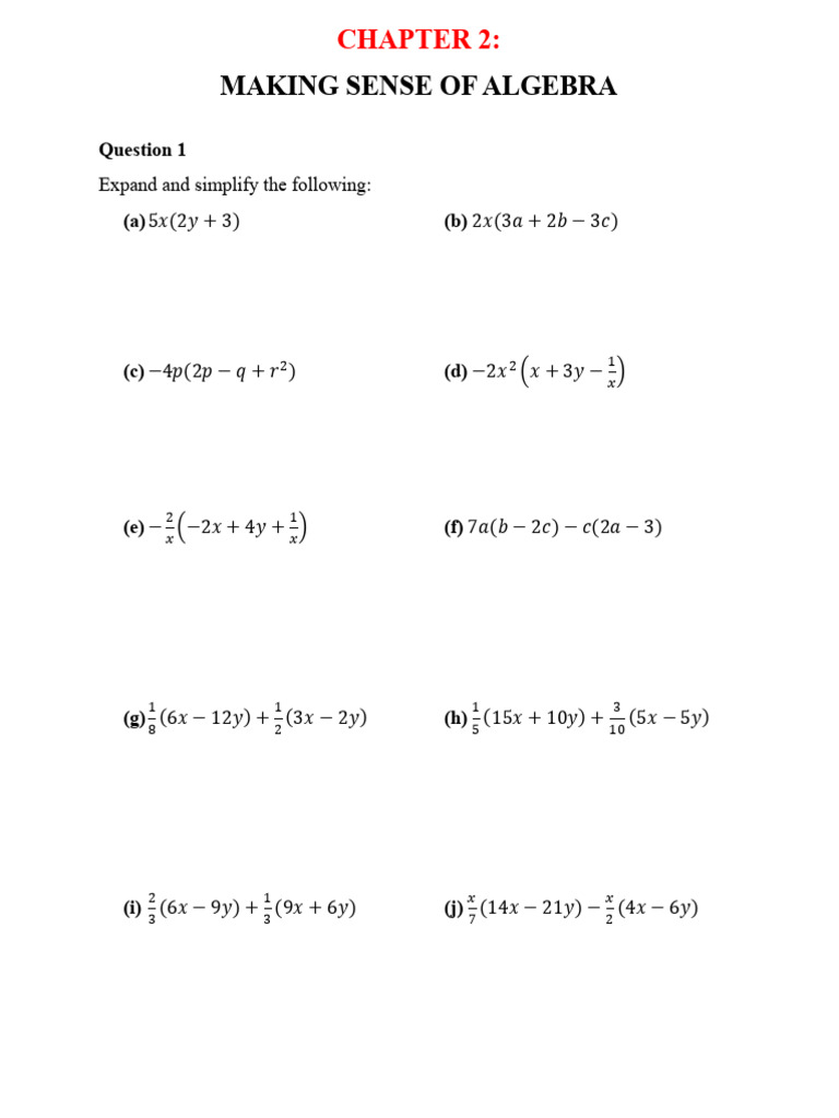 Chapter 2 - Making Sense of Algebra (QUESTIONS) | PDF | Mathematics ...