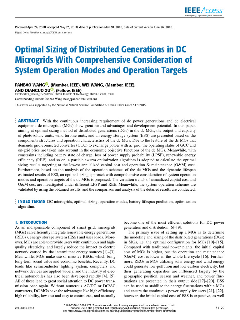 Optimal Sizing of Distributed Generations in DC Microgrids With ...