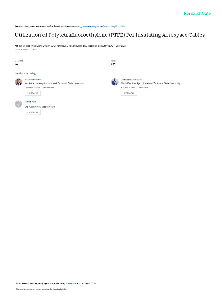 Utilization of Polytetrafluoroethylene PTFE For Insulating Aerospace ...