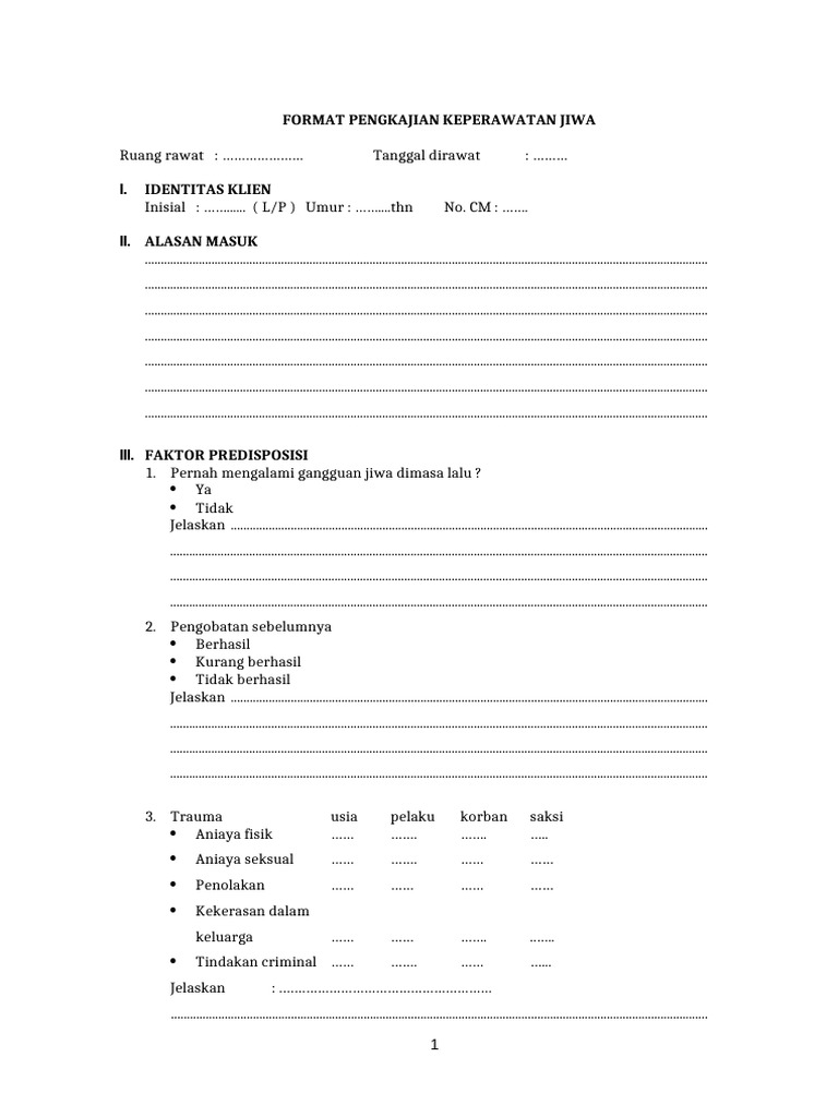 Format Pengkajian Kep Jiwa | PDF