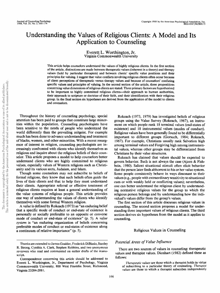 Understanding The Values of Religious Clients: A Model and Its ...