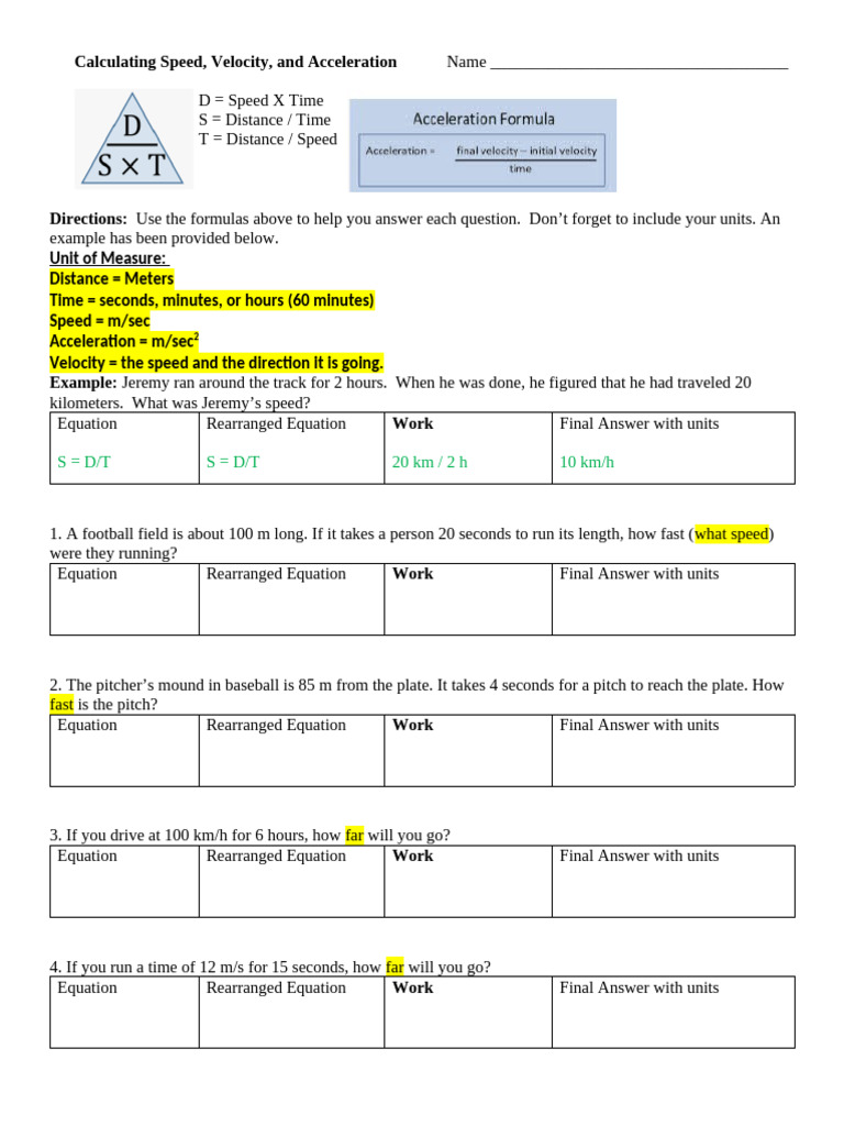 Calculating Speed, Velocity, and Acceleration | PDF | Speed | Acceleration