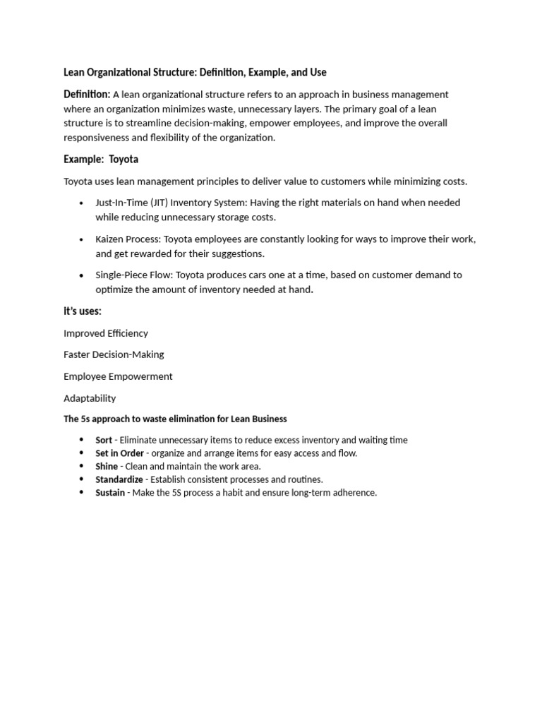 Lean Organizational Structure | PDF