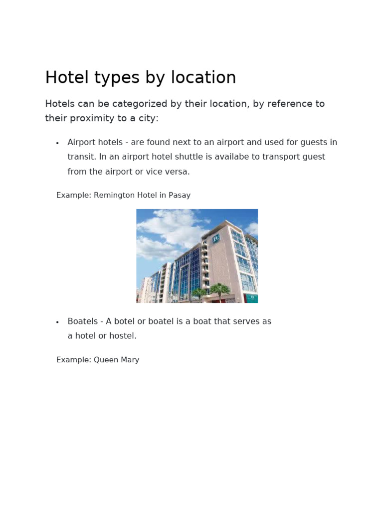 Types of Hotels by Location | PDF