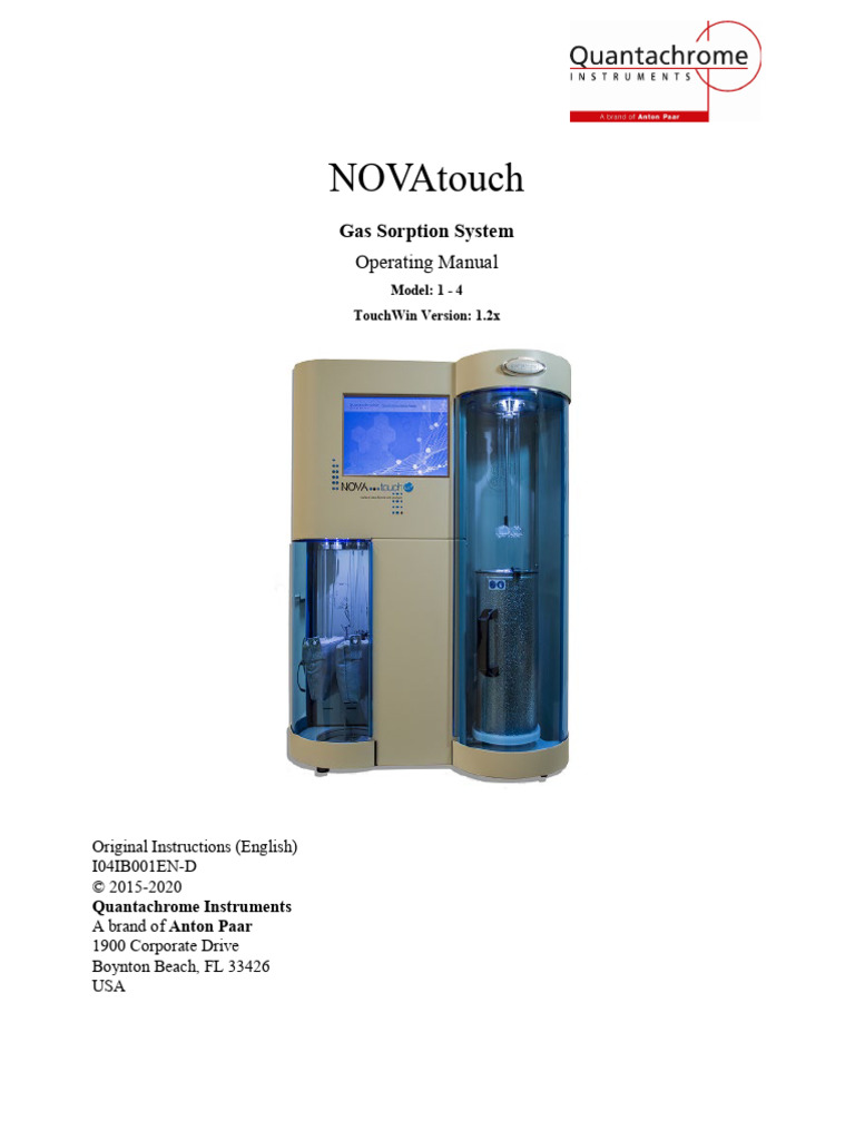 NOVAtouch Gas Sorption Manual | PDF | Adsorption | Physical Chemistry