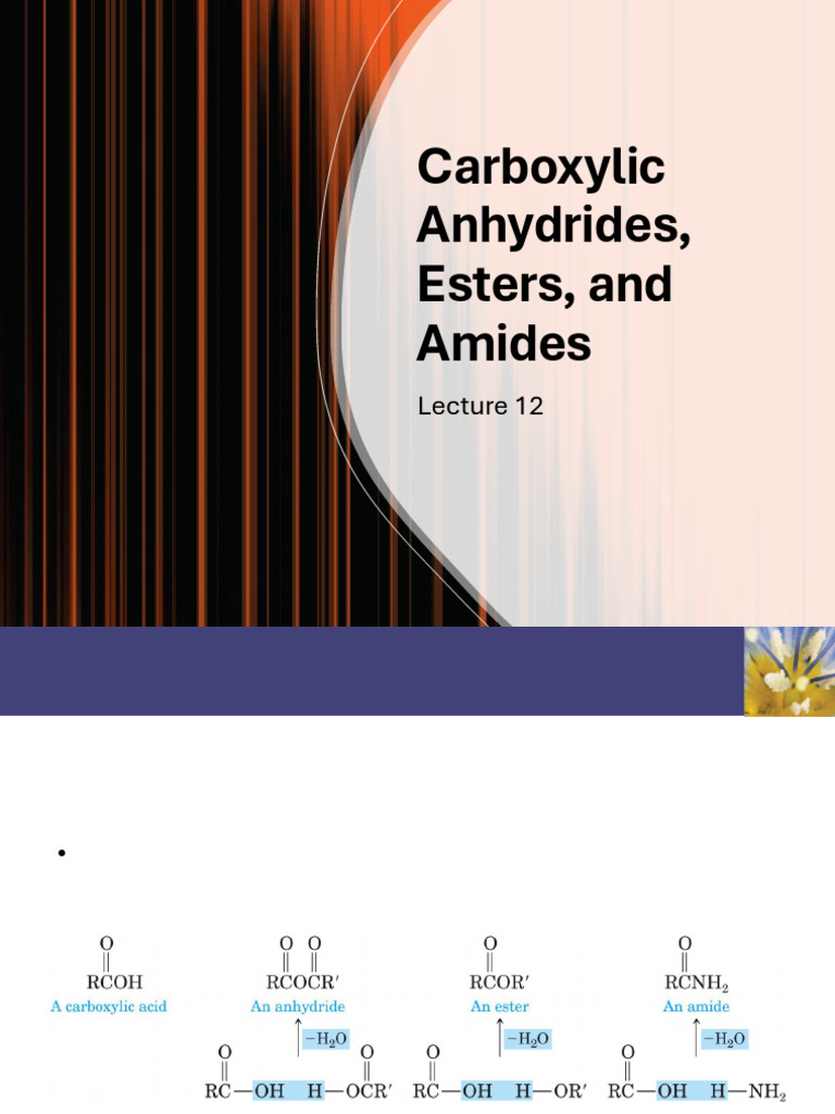 12 Carboxylic Anhydrides, Esters, and Amides | PDF | Ester | Hydrolysis