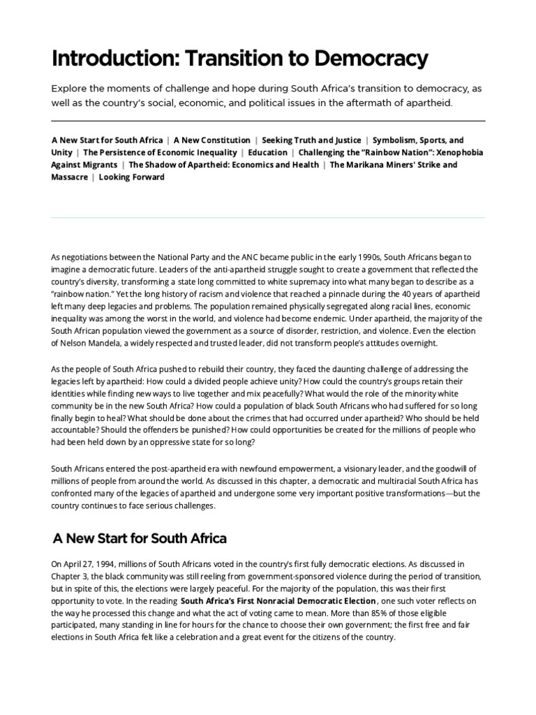 South Africa's Transition to Democracy | PDF | Apartheid | South Africa ...
