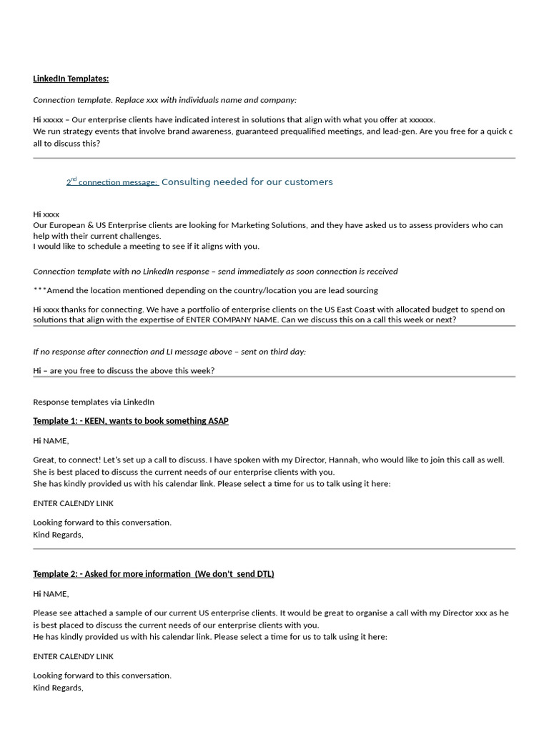 LinkedIn Connection Message Templates | PDF | Business