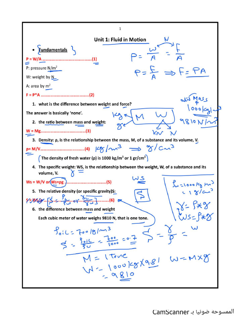 CH 1 | PDF | Fluid Dynamics | Pressure