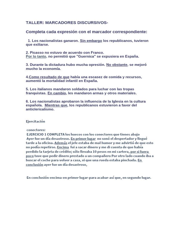 Ejerccios de Marcadores Discursivos | PDF