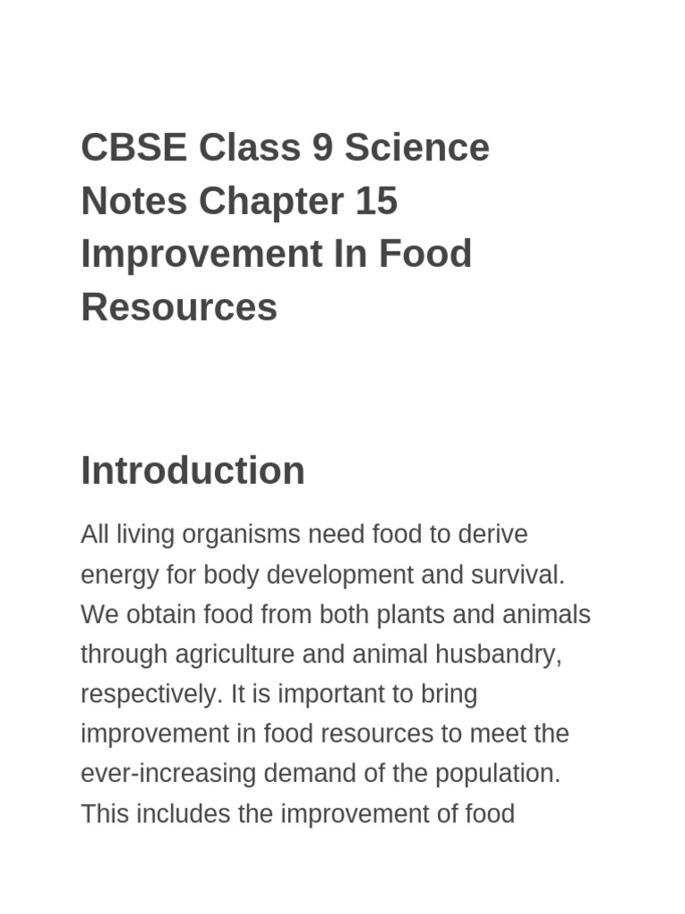 Class 9 Science: Food Resource Improvement | PDF | Nutrients | Crop ...